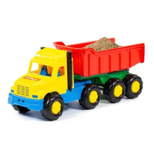 polesie plastic dump truck toy - construction vehicle toys for toddlers beach toys for toddlers - sandbox toys for toddlers age 2-4 - construction trucks for boys - yellow/red