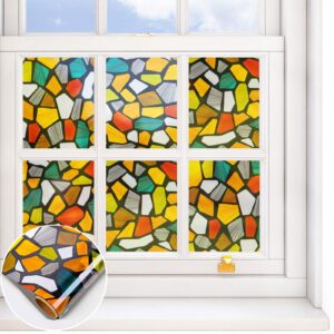 veelike window film privacy classy stained glass window cover static window cling decorative non-adhesive removable anti uv window door covering vinyl home living room 15.7x118 inches, colored stone