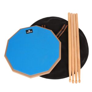 12 inch drum pad,double sided drum pads,snare drum pad with drumsticks and storage bag for drum practice beginner (12'', blue)