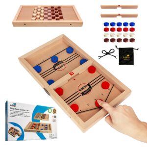 kiditos 22.4" fast sling puck wooden tabletop hockey game - 3 levels, 2-4 players, slingshot game for family game night