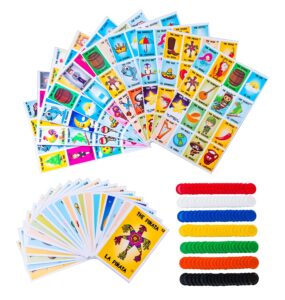 mexican bingo game kit - bilingual game for 10 players - includes 1 deck of cards and boards - with 140 bingo chips - for the entire family - great for learning spanish