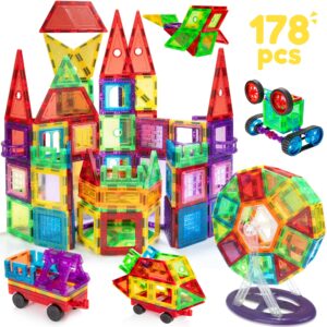 batlofty 178 pcs magnet building tiles 3d magnetic building blocks for kids, toddlers age 3+, children's toy with car sets