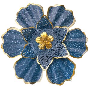 easicuti blue metal flower wall decor boho metal wall art decorations hanging for indoor outdoor home bathroom patio fence garden bedroom living room or wall sculptures 12 inch