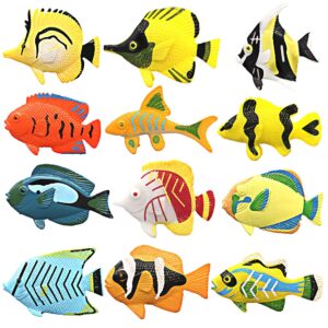 haptime 12pcs tropical fish toys set, pastic cute sea life creatures learning educational toy party favors & christmas gifts for boys, girls, kids