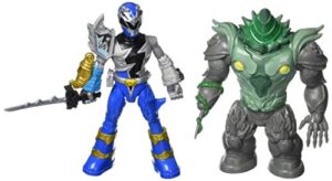 power rangers dino fury battle attackers 2-pack blue ranger vs. shockhorn kicking action figure toys with accessory inspired by tv show ages 4 and up