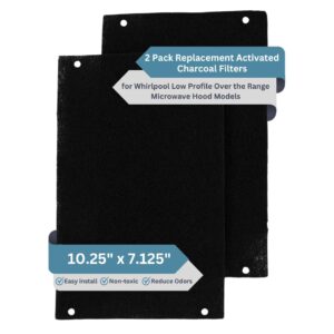 2 pack replacement air filters for whirlpool low profile microwave oven – activated charcoal filters for over the range microwave hood models wml55011hs and wml75011hz (whirlpool 10.25"x7.125")