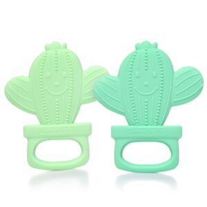 primastella silicone cactus teethers for infants, babies and toddlers - safety tested - bpa free - cute, soothing, easy to hold - baby teether toy set of 2 - green & neo mint