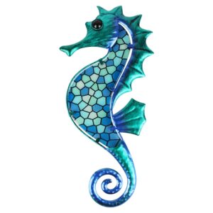 hongland 2 pack metal wall art seahorse wall decor coastal wall sculptures beach theme wall decoration for home,garden,fence 12 inch