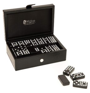 bello games new york, inc. flushing meadows double nine black professional jumbo size tournament dominoes set in a black leatherette case