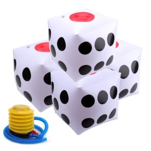 suwimut 4 pack jumbo inflatable dice, 13 inches white and black giant inflatable dice for indoor and outdoor broad game, pool party, bonus 1 pump