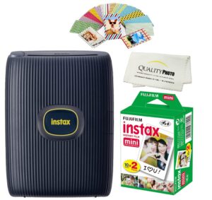 fujifilm instax mini link 2 smartphone printer plus instax mini films 20 pack. plus stickers. bonus all-purpose microfiber cloth (space blue)…