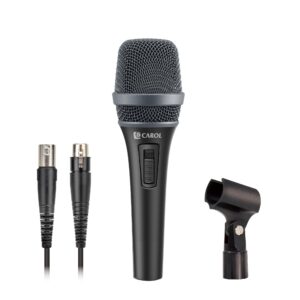 carol ac-900s dynamic vocal microphone with supercardioid, on/off switch, for singing, live stage, studio recording, streaming, w/ 14.8ft detachable xlr to xlr and mic clip (black)