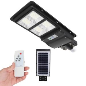 street light solar panel street light with motion sensor outdoor dusk to dawn led solar powered lamp security with remote control waterproof radar sensor for yard road garden park 60w