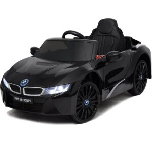 americas toys compatible with bmw - electric 12v battery remote control car - kids ride on toys with 2 wheels driving, sound buttons, leather seat, mp3 system for music, story and education horn black