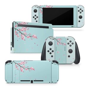 tacky design sakura blue skin compatible with nintendo switch skin wrap cover, blossom flowers skin for nintendo switch stickers, premium vinyl 3m full wrap decal.