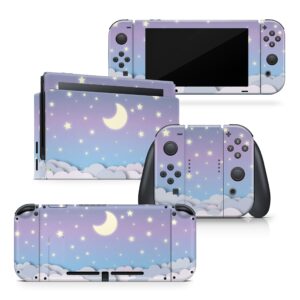 tacky design clouds skin compatible with nintendo switch skin wrap cover, pastel purple sky moon skin for nintendo switch stickers, premium vinyl 3m full wrap decal.