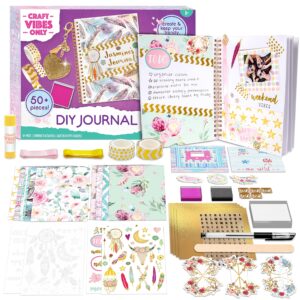 good vibes journal diy set by craft vibes only – personalized diary - custom journals for girls - creative writing scrapbook kit - customize your notebook - pen included! - ages 8 & up