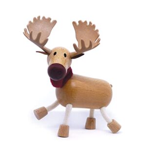 anamalz moose wooden animal toy for toddlers, fun and posable moose for early learning, montessori, and stem, smooth natural wood, boys and girls