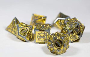 sword strengthened metal 7-dice set (silver w/gold inlay)