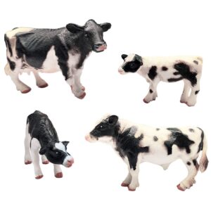 doyifun realistic farm cow model figures toy set, 4pcs farm cow family figurines collection playset, farm meadows pasture cow statues preschool educational learn cognitive toys