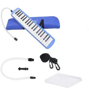 key mouth piano melodica abs keyboard musical accordions instrument with carrying bag strap mouthpiece portable blowpipe & blowpipe student class harmonica with bag adults gift (37 keys, blue)