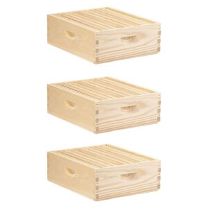 little giant medbox10 10 frame medium honey super beehive brood body wooden keepsake box, natural unfinished pine with wax coated frames (3 pack)