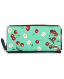 liquorbrand cherry daisy green women's zip around wallet