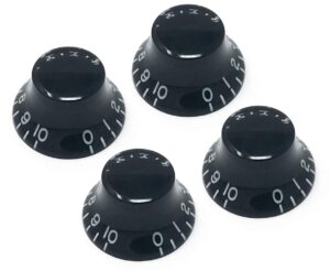 vintage forge black top hat bell knobs compatible with gibson les paul electric guitar (set of 4) fits 24 fine-spline usa (imperial) split shaft pots recessed rb24us-blk4