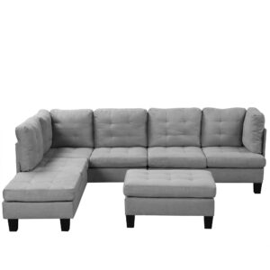 casa andrea milano 3 piece modern tufted micro suede l shaped sectional sofa couch with reversible chaise & ottoman, large