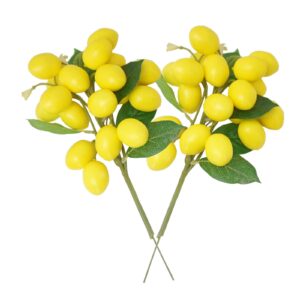 colorfulife 2pcs artificial lemon branch lifelike fake fruit props yellow lemons branches for table kitchen centerpiece,home party garden summer fall christmas decorations (yellow lemon)