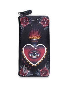 liquorbrand innervision women's zip around clutch wallet eye heart flower rockabilly