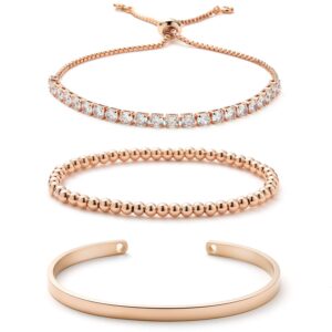 starain tennis bracelets for women white cubic zirconia bling bracelet,rose gold copper beaded bracelet cuff bracelet set