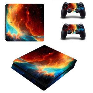 wodoys vinyl stickers skins fit for ps4 slim console and controllers suit whole body, orange nebula