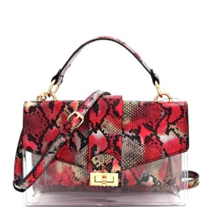 multicolor snake print pouch clear chain 2 way shoulder bag crossbody stadium (1medium top-handle clear satchel - red multi)