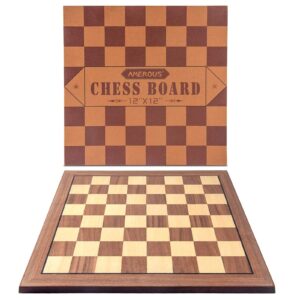 amerous 12 inches wooden chess board only, travel portable chessboard no pieces, professional chess board for beginners, kids, adults (gift packaging)