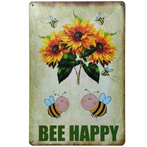 tisoso bee happy vintage sunflower metal sign garden decorative plaque farmhouse country home decor coffee bar signs 8x12inch