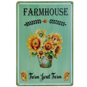 tisoso yellow sunflower vintage metal tin sign farmhouse kitchen wall country home decor coffee bar signs gifts garden decoration 8x12inch