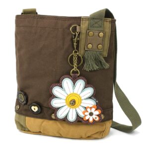 chala handbags brown/olive canvas patch cross-body messenger bags with 2020 new coin purse (dark brown_ daisy)