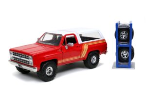 jada toys just trucks 1:24 1980 chevy blazer with rack die-cast car red, toys for kids and adults