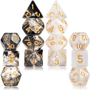 2 sets dnd dice set black white d&d dice smoke clear resin polyhedral crystal d20 dice for dungeons and dragons rpg tabletop game accessories