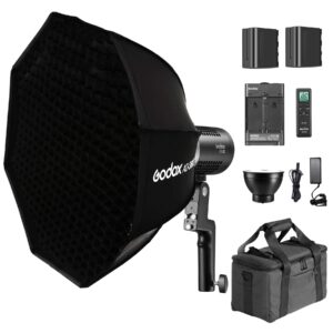 godox ml60 60w power in your hands led video light,with ad-s60s softbox,built-in fx effects,silent mode,portable brightness adjustment support li-ion outdoor led light