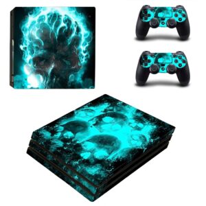 wodoys vinyl stickers skins fit for ps4 pro console and controllers suit whole body, blue flame skeleton