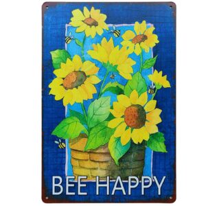 tisoso sunflower bee happy vintage tin bar sign country farm kitchen wall home garden decor art signs garden decoration 8x12inch