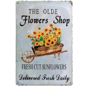 tisoso the olde flowers shop fresh cut sunflowers vintage tin bar sign farmhouse country home decor for living room bedroom garden decoration 8x12inch