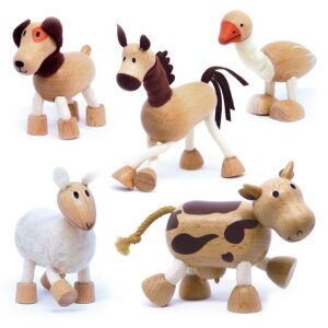 cow wooden animal toys for toddler, fun and posable wooden farm toy, wooden toys, wood farm animals, early education boys and girl, bendable figures farm toys set