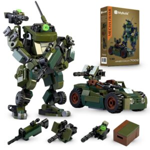 mybuild mecha frame armed forces 7002 - ajax mech and army vehicle building toy military themed builing brick set