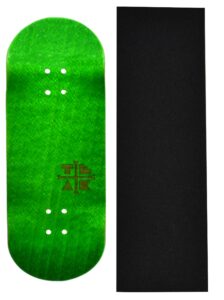 teak tuning prolific wooden fingerboard deck, ghillie green - 34mm x 97mm - handmade, pro shape & size - five plies wood veneer - includes prolific foam tape