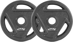 cap barbell 2-inch olympic grip plate weight plate for strength training and weightlifting (25-pound (set of 2))