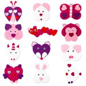 watinc 12pcs wedding engagement diy craft kit felt hearts animals art set with butterfly rabbit pig chick monster bear bunny creative decorations for valentine's day activity party supplies