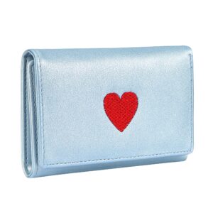 women short small trifold wallet leather changes id coin cards wallet, sky blue